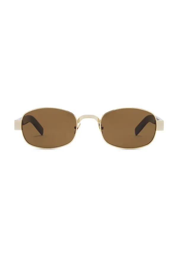 Saint Laurent Metallic Rectangular Sunglasses - Gold  Black  & Brown