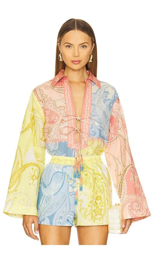 Hemant & Nandita Drop Shoulder Printed Tunic With Beaded Tie Detail