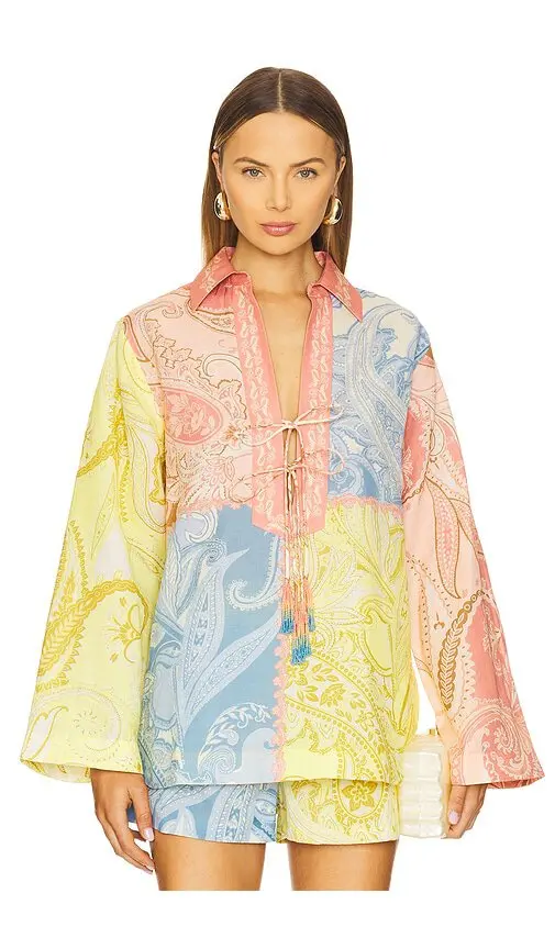 Hemant & Nandita Drop Shoulder Printed Tunic With Beaded Tie Detail