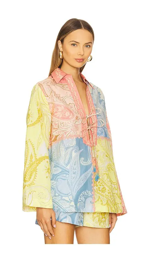 Hemant & Nandita Drop Shoulder Printed Tunic With Beaded Tie Detail