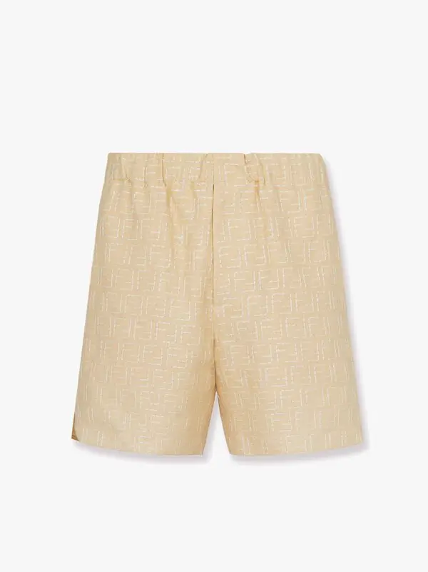 Fendi Jacquard Linen And Cotton Bermuda Shorts With Allover Ff Motif - Yellow