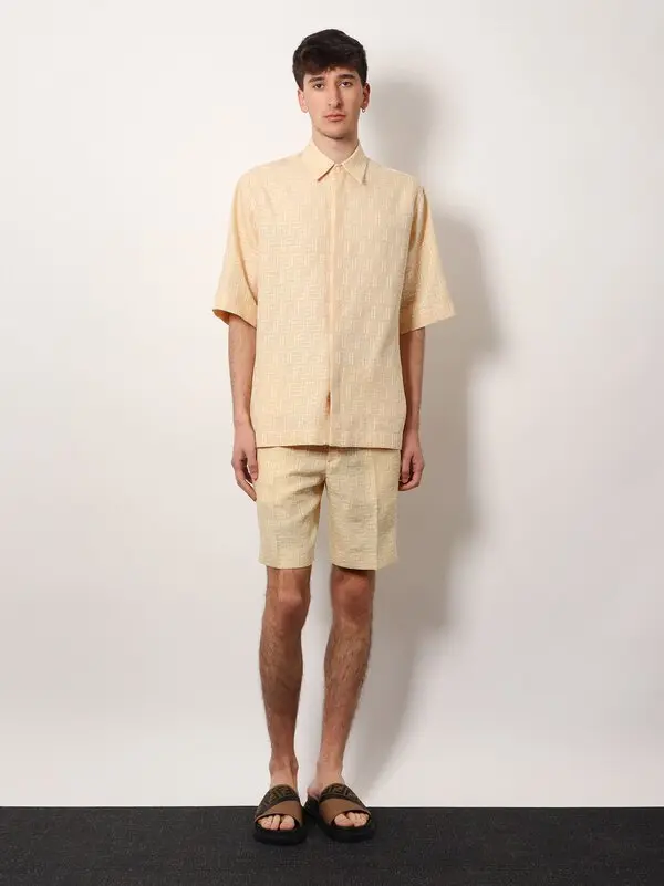 Fendi Jacquard Linen And Cotton Bermuda Shorts With Allover Ff Motif - Yellow