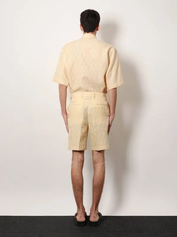 Fendi Jacquard Linen And Cotton Bermuda Shorts With Allover Ff Motif - Yellow