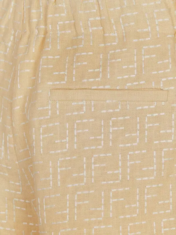 Fendi Jacquard Linen And Cotton Bermuda Shorts With Allover Ff Motif - Yellow