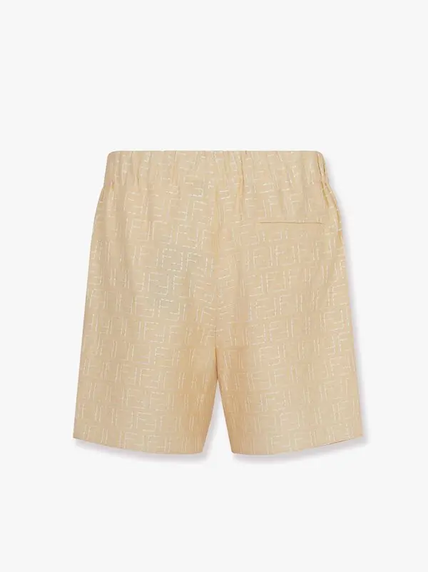 Fendi Jacquard Linen And Cotton Bermuda Shorts With Allover Ff Motif - Yellow