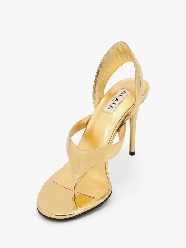 Alaïa Laminated Leather Heel Thong Sandals