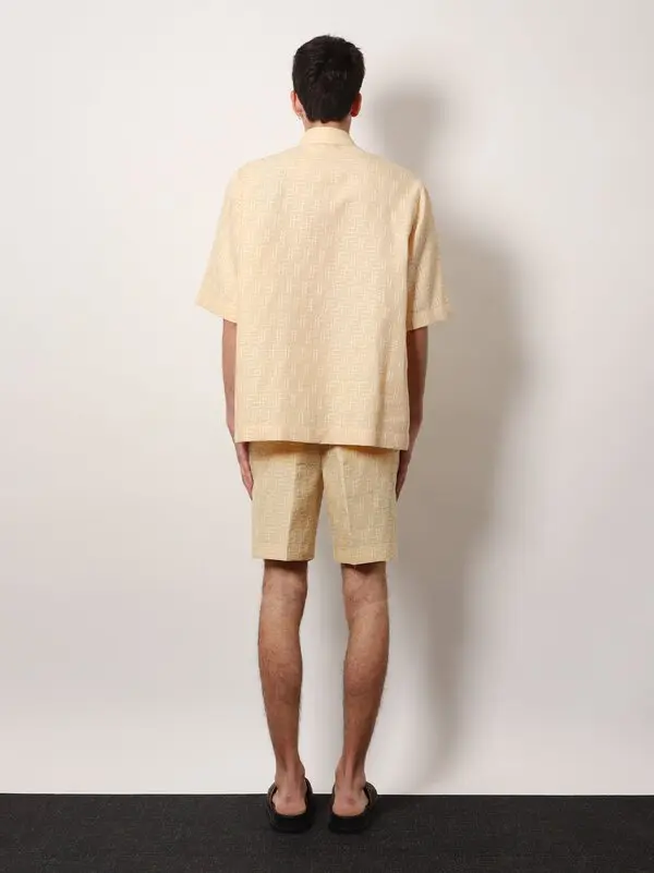 Fendi Jacquard Linen And Cotton Shirt With Allover Ff Embroidery - Yellow