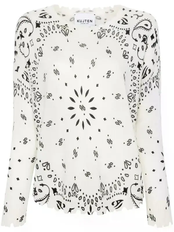 KUJTEN Mela Bandana-print Jumper - White