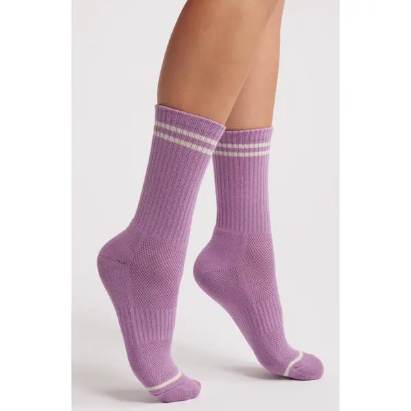 LE BON SHOPPE Boyfriend Stripe Crew Socks - Grape