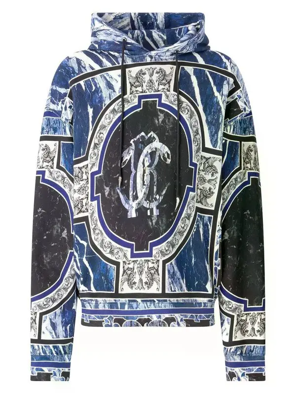 Roberto Cavalli Printed Cotton Hoodie - Blue