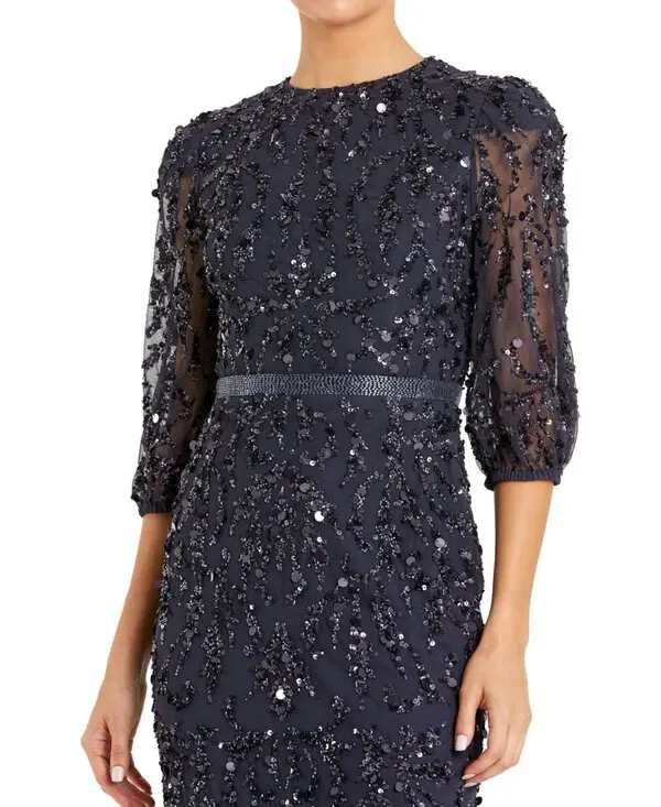 Mac Duggal Sequined Elbow Sleeve Gown - Midnight