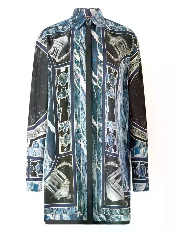 Roberto Cavalli Printed Silk Long Shirt - Blue