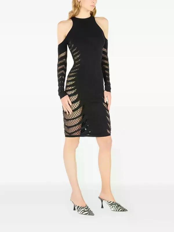 black ripped dress Black Shredded Punk Mini Dress with Tattered Texture main image 1