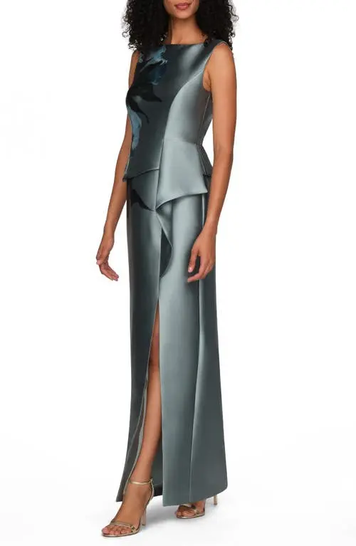 KAY UNGER Luciana Placed Floral Column Gown - Iceberg
