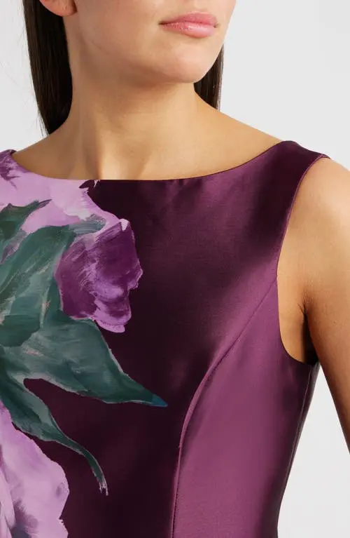 KAY UNGER Luciana Placed Floral Column Gown - Mulberry