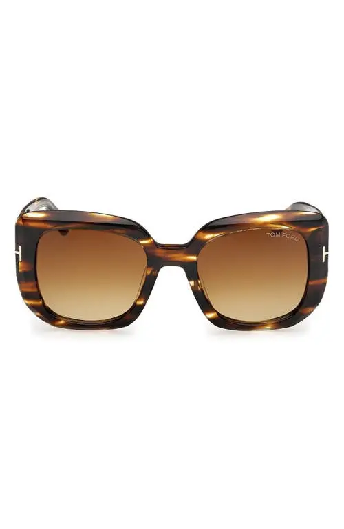 TOM FORD Carla Square Sunglasses - Shiny Brown Striped Honey