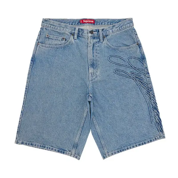 Supreme Script Baggy Denim Short - Blue