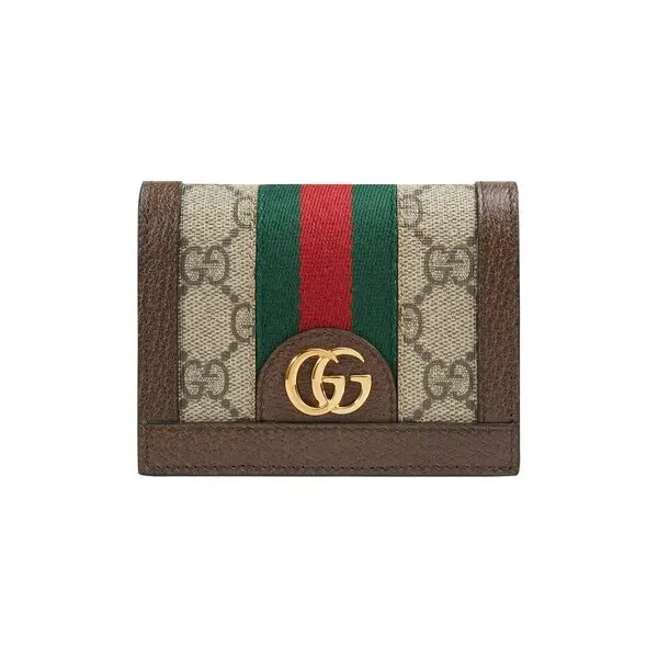 Gucci Gg Supreme Ophidia Card Case Wallet - Brown