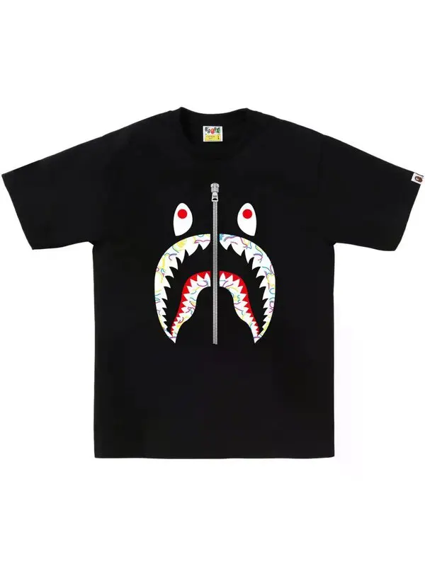 A BATHING APE Shark-print T-shirt - Black