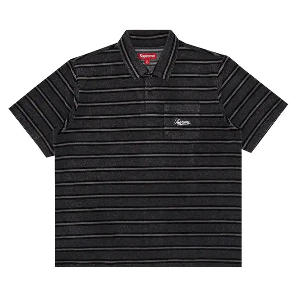 Supreme Stripe Terry Short-sleeve Polo - Black