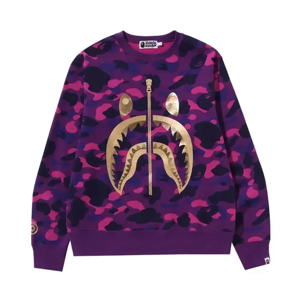 A BATHING APE Color Camo Shark Crewneck - Purple