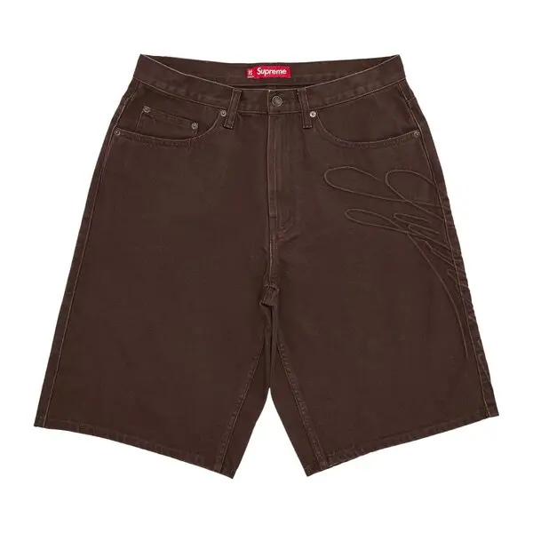 Supreme Script Baggy Denim Shorts - Brown