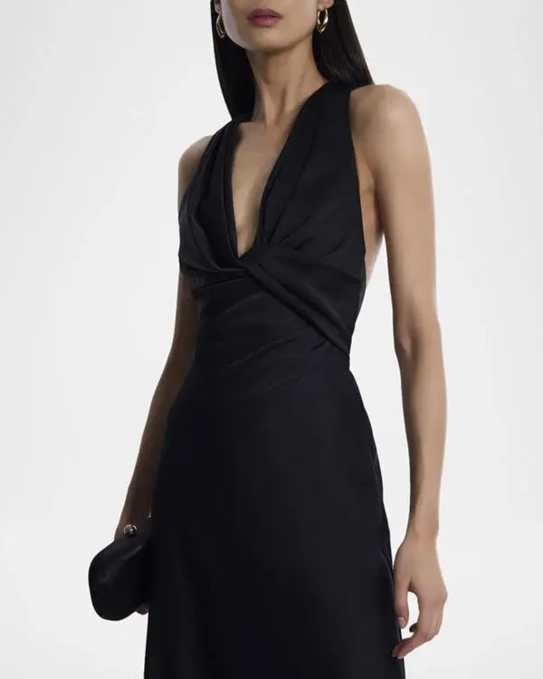 Bcbgmaxazria Twisted Cowl-neck Halter Gown - Black