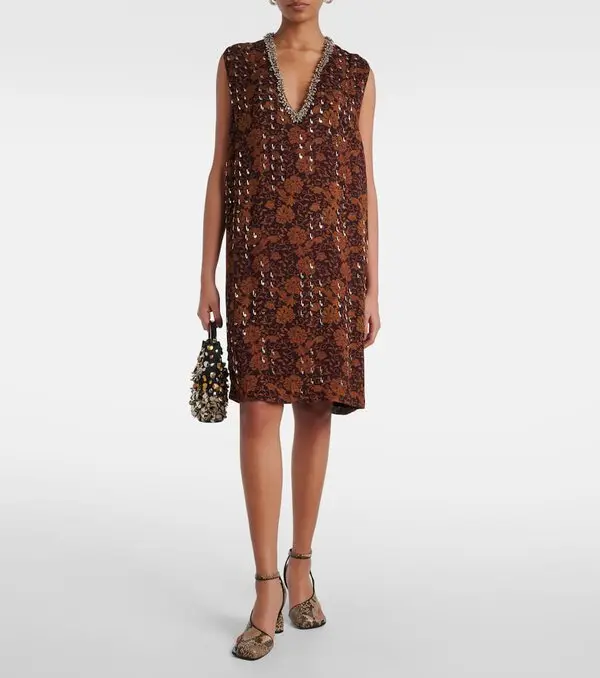 Dries Van Noten Floral Embellished Georgette Midi Dress
