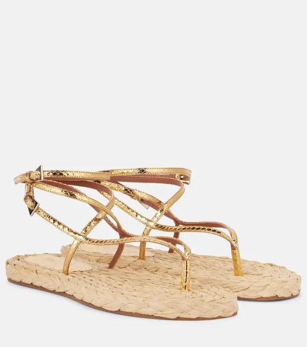 Paris Texas Hydra Metallic Leather Thong Sandals - Gold