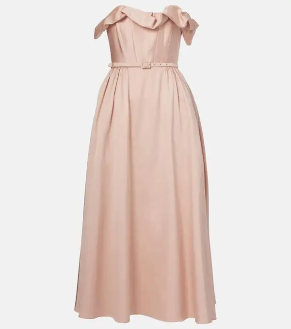 Roland Mouret Strapless Ruffled Midi Dress - Beige