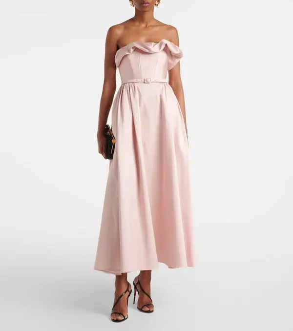 Roland Mouret Strapless Ruffled Midi Dress - Beige