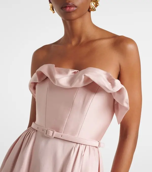 Roland Mouret Strapless Ruffled Midi Dress - Beige