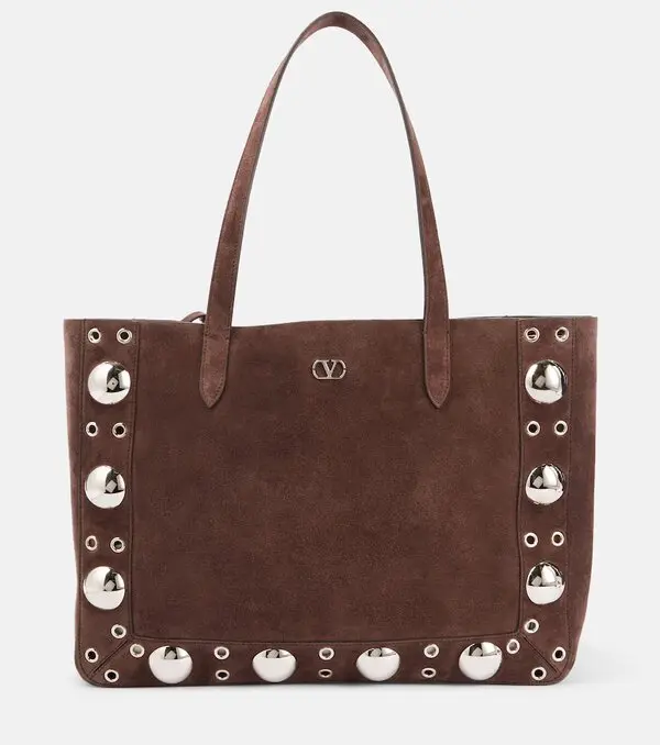 Valentino Garavani Nellcote Medium Studded Suede Shopper - Brown