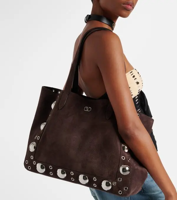 Valentino Garavani Nellcote Medium Studded Suede Shopper - Brown