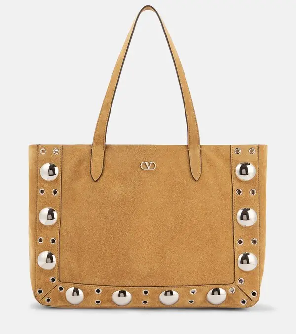 Valentino Garavani Nellcôte Medium Studded Suede Shopper - Beige