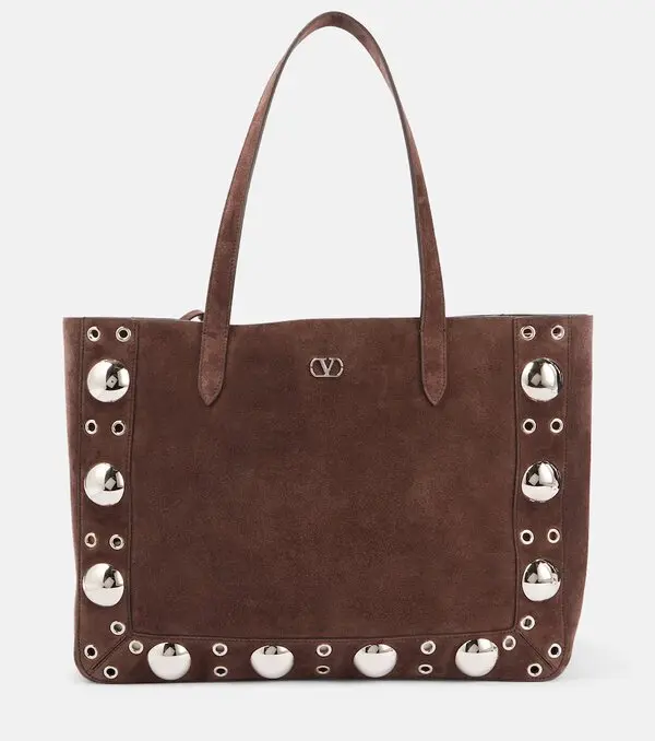 Valentino Garavani Nellcôte Studded Suede Shopper - Brown