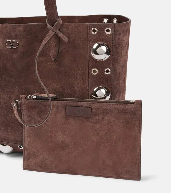 Valentino Garavani Nellcôte Studded Suede Shopper - Brown