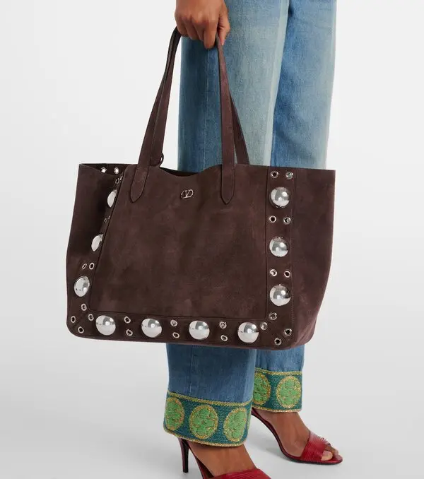Valentino Garavani Nellcôte Studded Suede Shopper - Brown