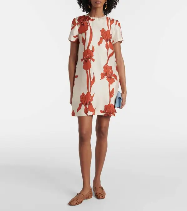 La DoubleJ Floral Silk Minidress - White