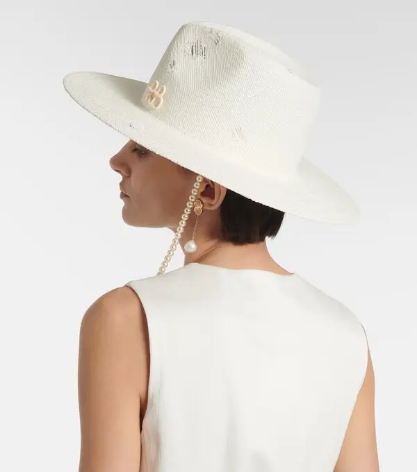 Ruslan Baginskiy Straw Fedora With Faux Pearl Embellishment