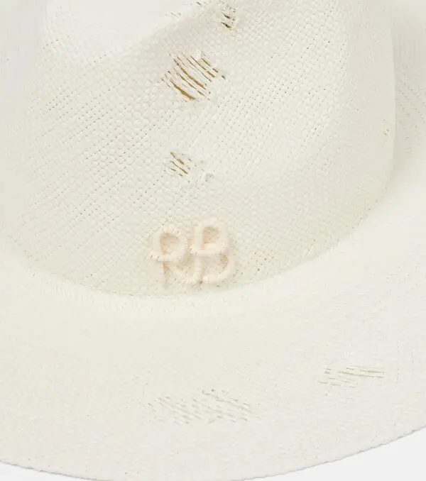 Ruslan Baginskiy Straw Fedora With Faux Pearl Embellishment