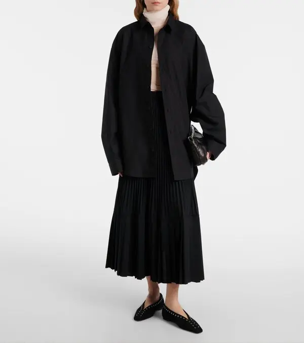 Junya Watanabe Plissé Wool-blend Maxi Skirt