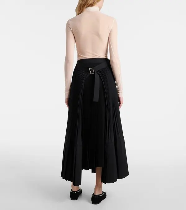 Junya Watanabe Plissé Wool-blend Maxi Skirt