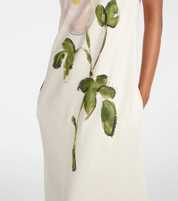 Oscar De La Renta Painted Roses Jersey Maxi Dress