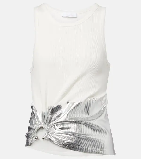 Rabanne Gathered Cotton-blend Tank Top - White