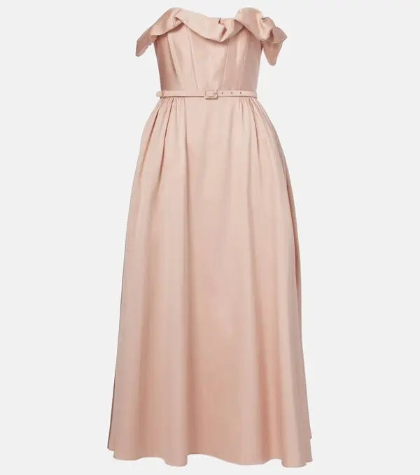 Roland Mouret Strapless Ruffled Midi Dress - Beige