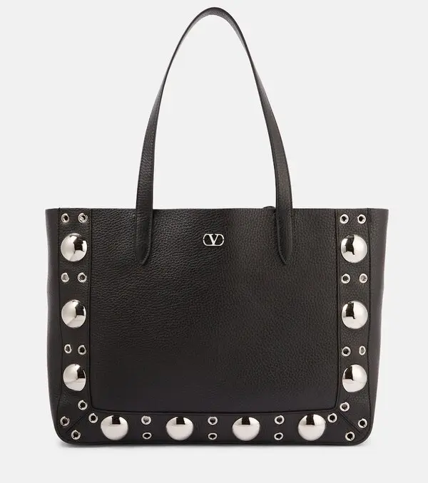 Valentino Garavani Nellcôte Medium Studded Leather Shopper - Black