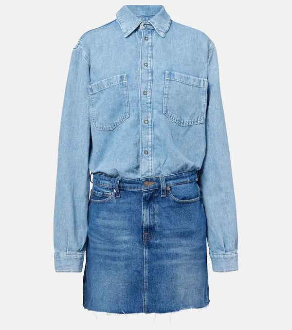 7 For All Mankind Denim Mini Shirt Dress - Blue