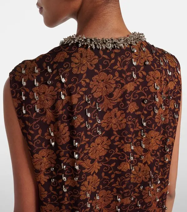 Dries Van Noten Floral Embellished Georgette Midi Dress
