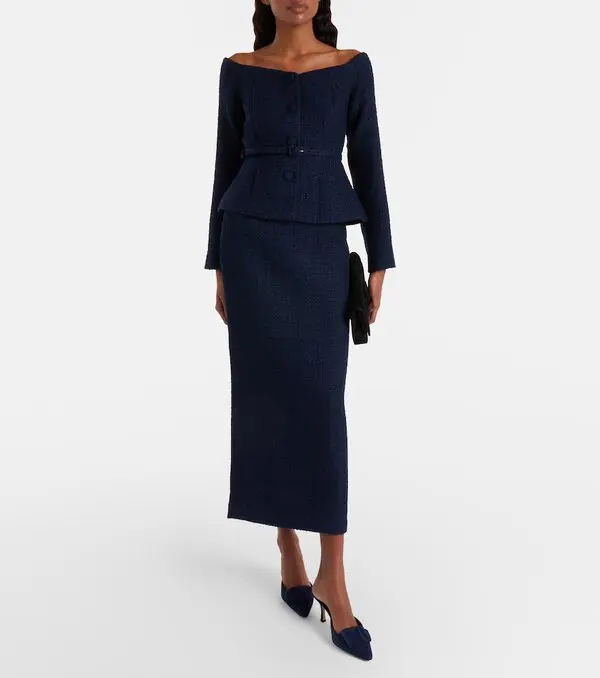 Roland Mouret Bouclé Midi Skirt - Blue